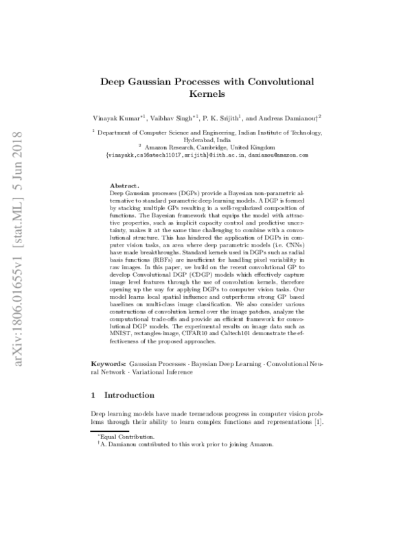 (PDF) Deep Gaussian Processes with Convolutional Kernels