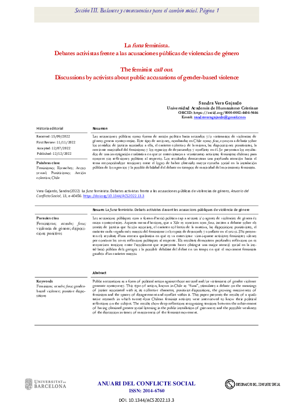 (PDF) La funa feminista. Debates activistas frente a las acusaciones ...