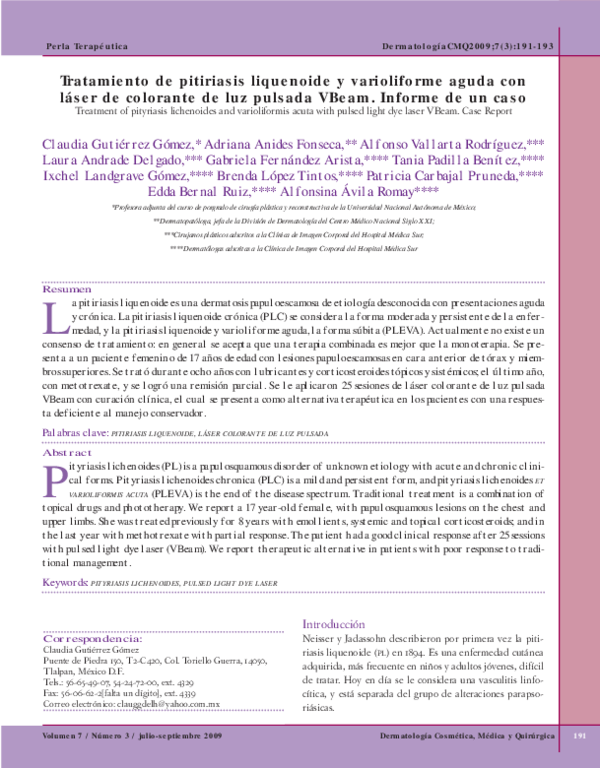 (PDF) Tratamiento de pitiriasis liquenoide y varioliforme aguda con ...