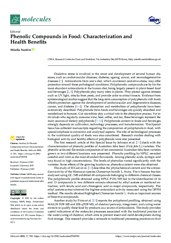 (PDF) Phenolic Compounds in Food: Characterization and Health Benefits