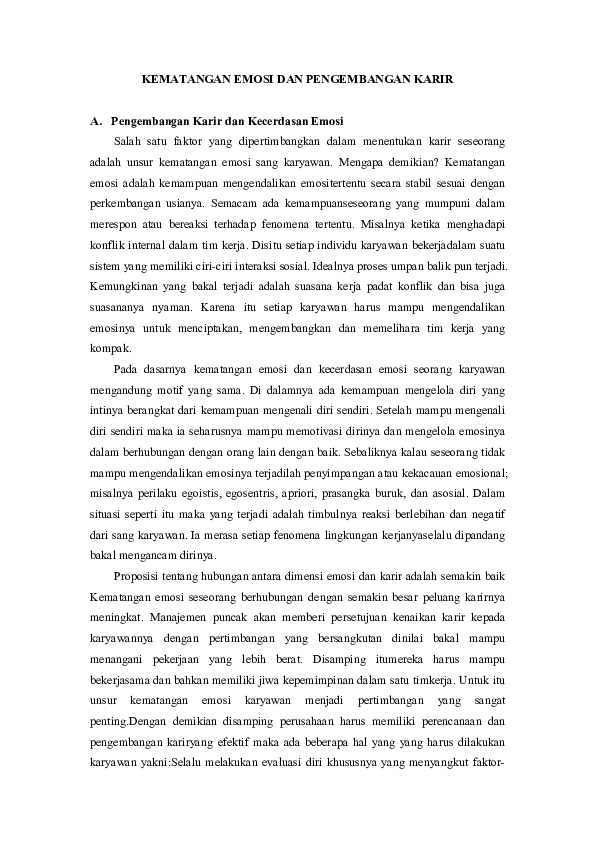 (PDF) KEMATANGAN EMOSI DAN PENGEMBANGAN KARIR