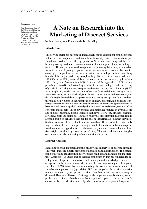 (PDF) A note on research into the marketing of discreet services