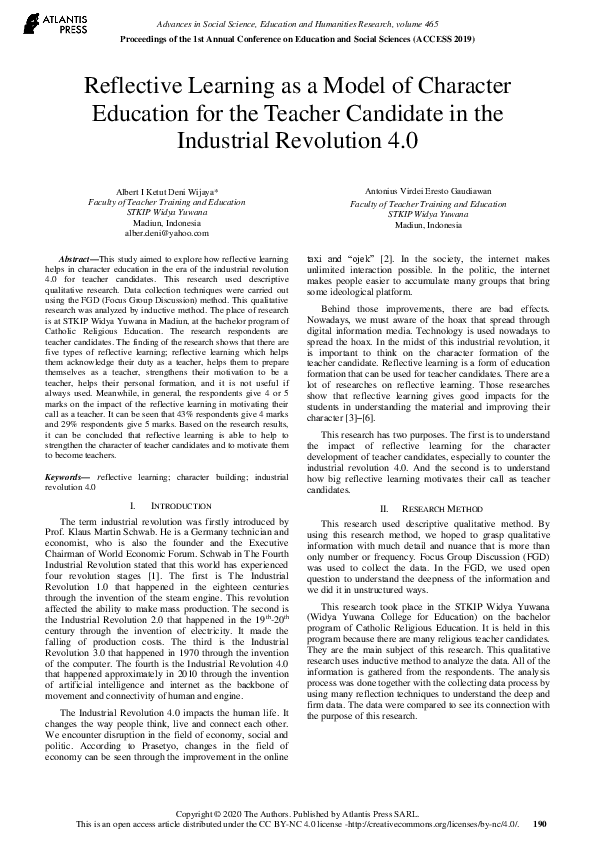 (PDF) Reflective Learning as a Model of Character Education for the ...