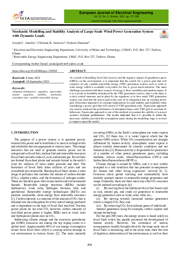 (PDF) Stochastic Modelling and Stability Analysis of Large-Scale Wind Power Generation System ...
