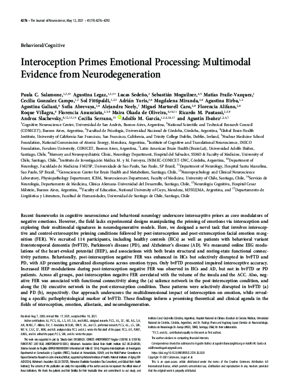 (PDF) Interoception Primes Emotional Processing: Multimodal Evidence ...