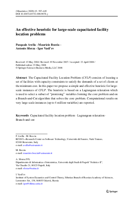 Pdf An Effective Heuristic For Large Scale Capacitated Facility Location Problems