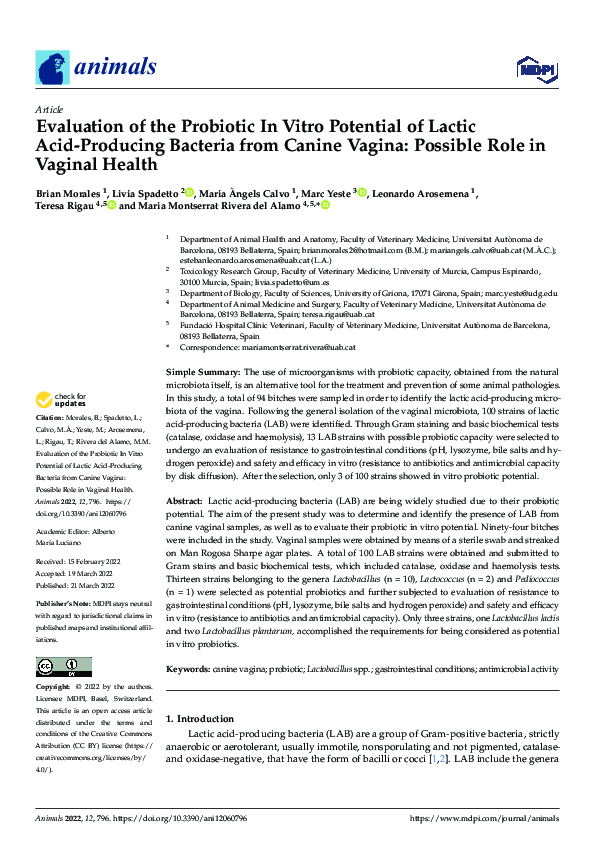 (PDF) Evaluation of the Probiotic In Vitro Potential of Lactic Acid-Producing Bacteria from ...