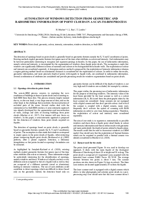 (PDF) Automation of Windows Detection from Geometric and Radiometric Information of Point Clouds ...