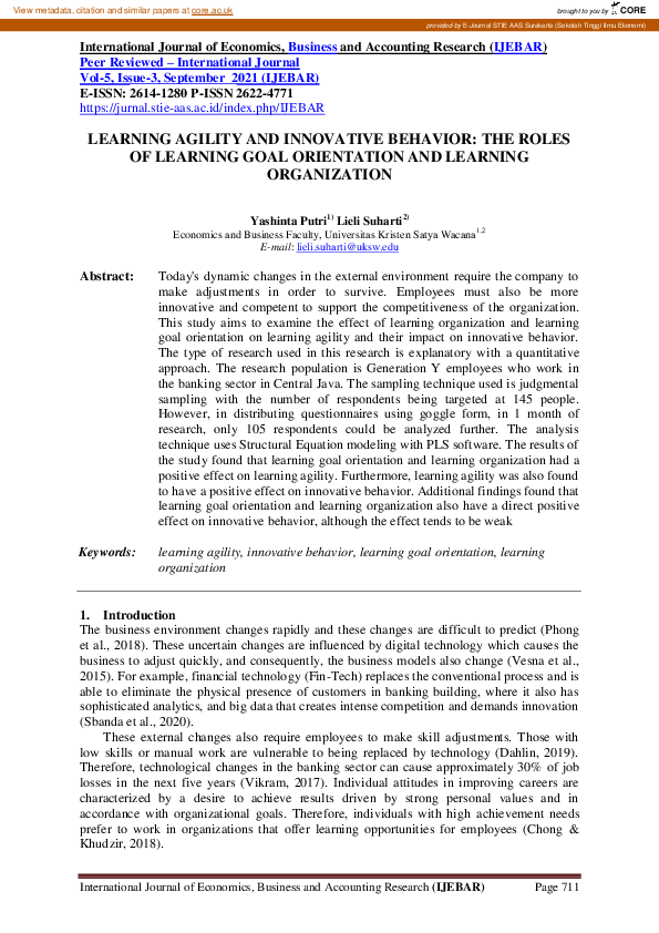 (PDF) Learning Agility and Innovative Behavior: The Roles of Learning Goal Orientation and ...
