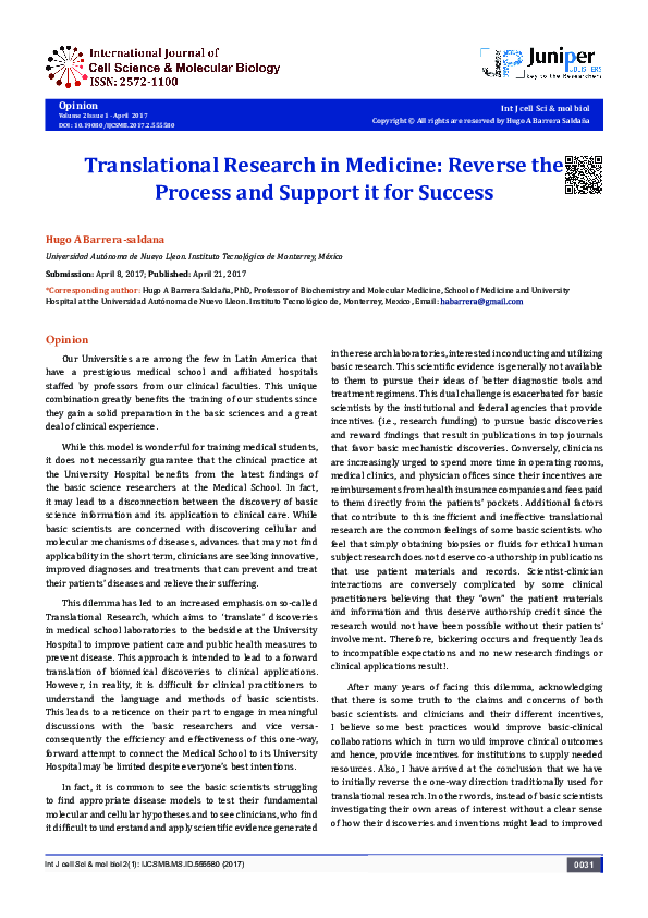 (PDF) Translational Research in Medicine: Reverse the Process and ...