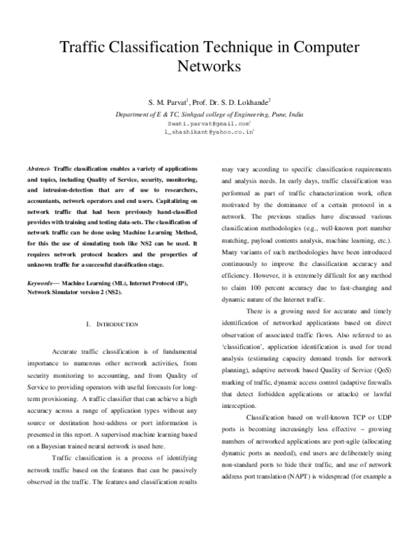Pdf Traffic Classification Technique In Computer Networks