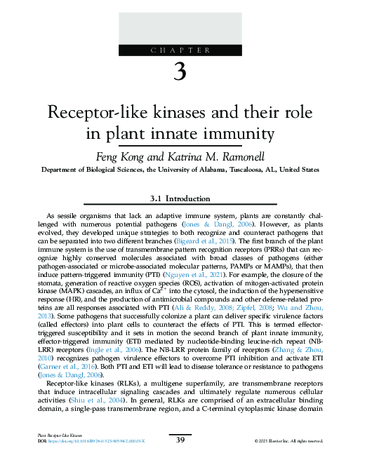 (PDF) Receptor-like kinases and their role in plant innate immunity