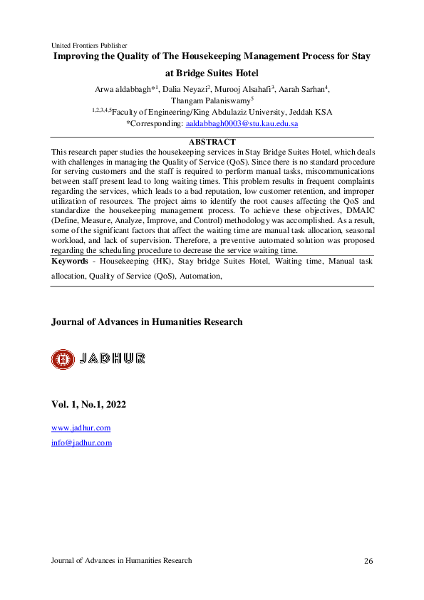 (PDF) Improving the Quality of The Housekeeping Management Process for ...