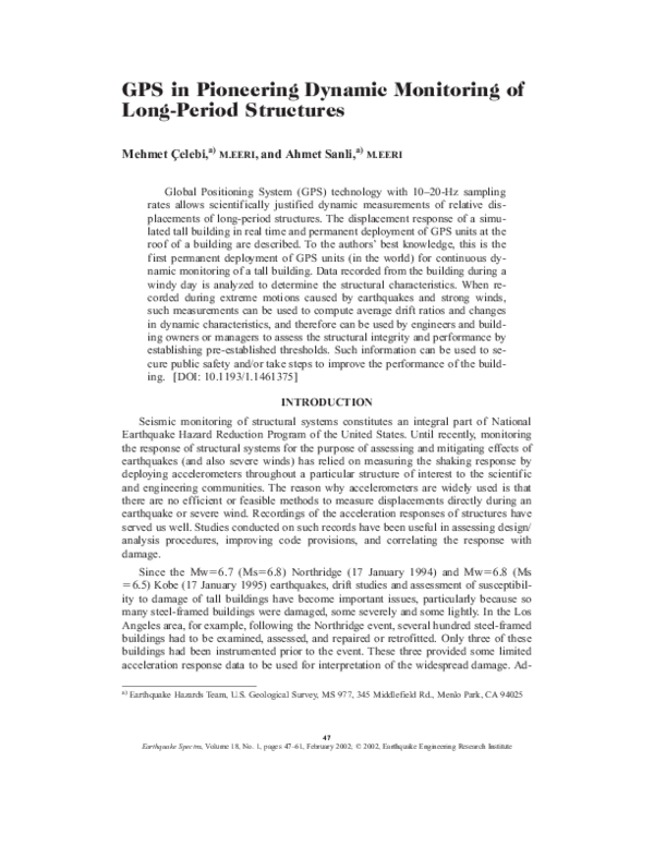 (PDF) GPS in Pioneering Dynamic Monitoring of Long-Period Structures