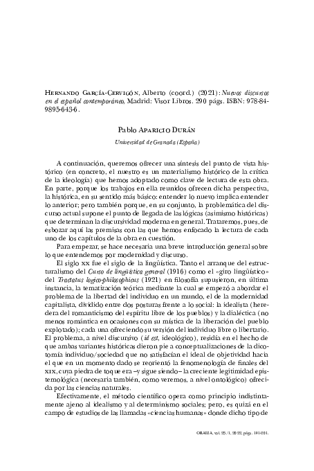 (PDF) HERNANDO GARCÍA-CERVIGÓN, Alberto (coord.) (2021): Nuevos discursos en el español ...