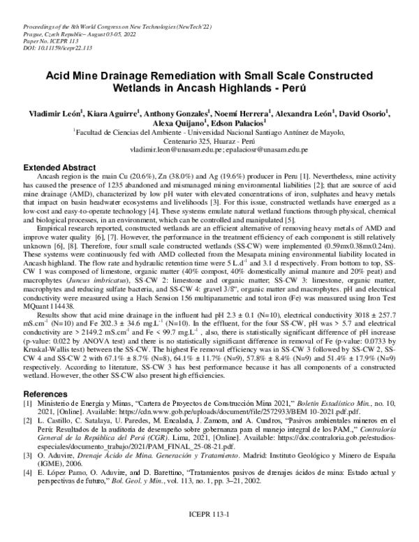 (PDF) Acid Mine Drainage Remediation with Small Scale Constructed ...