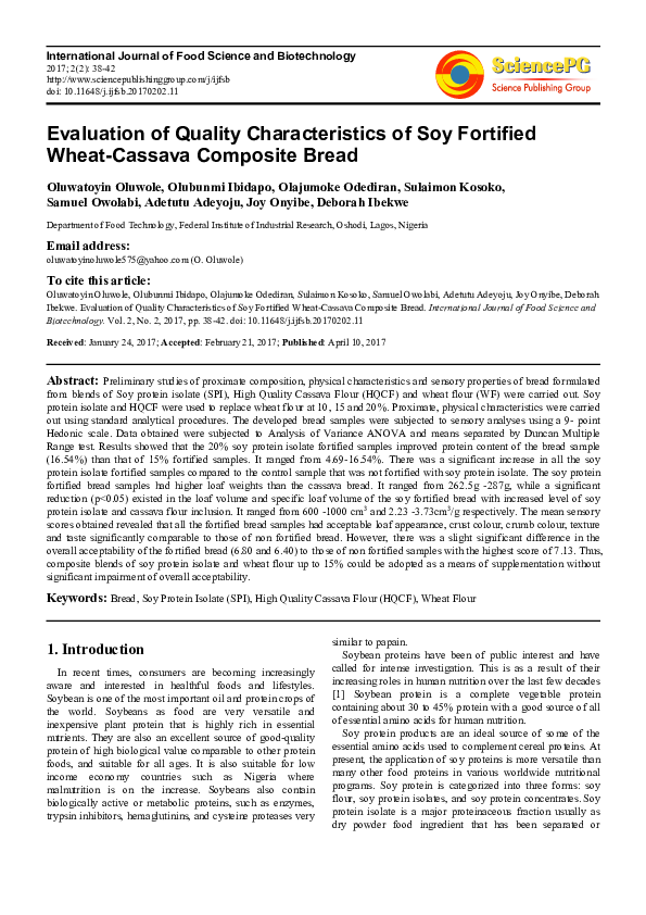 (PDF) Quality of Wheat-Cassava Composite Bread