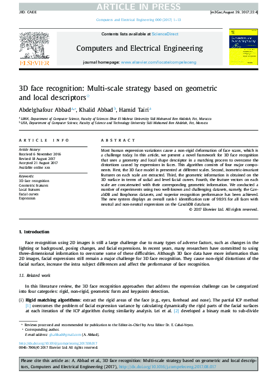 3d Face Recognition Multi Scale Strategy Based On Geometric And Local