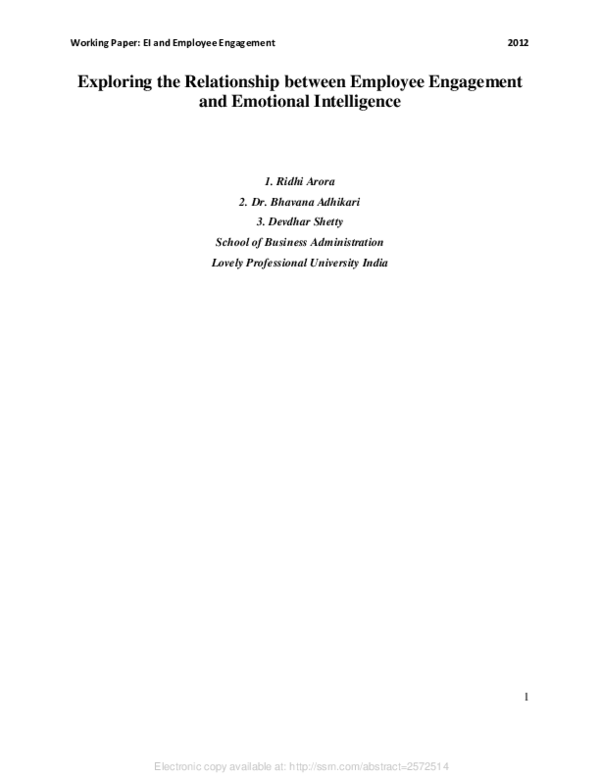(PDF) Exploring the Relationship between Employee Engagement and Emotional Intelligence