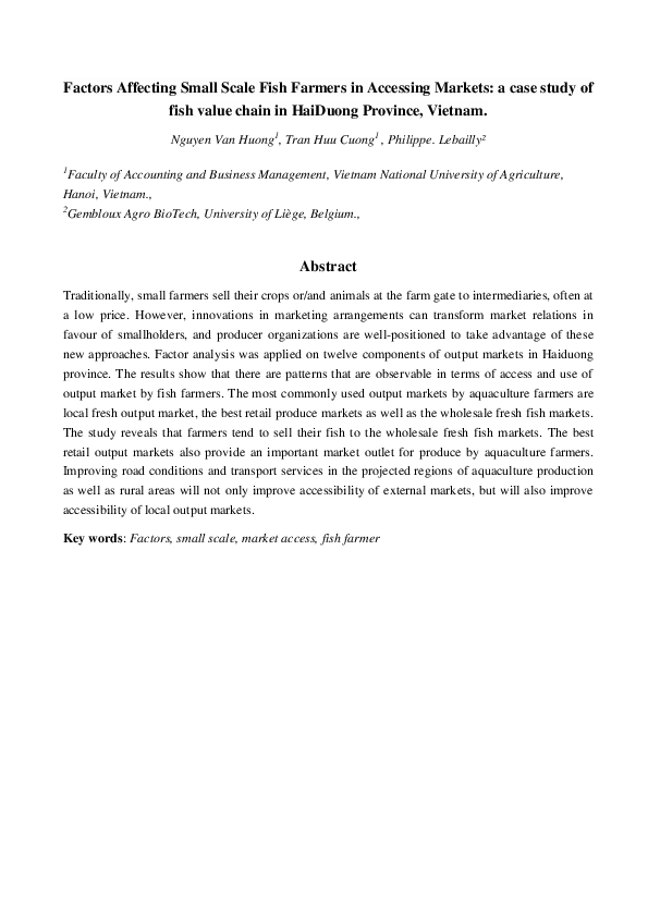 (PDF) Factors Affecting Small Scale Fish Farmers in Accessing Markets ...