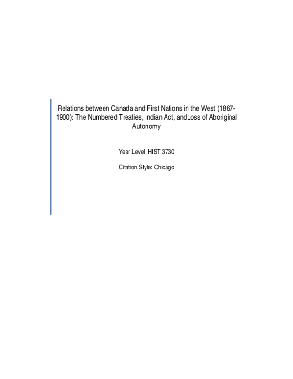 (PDF) Relations between Canada and First Nations in the West (1867-1900 ...