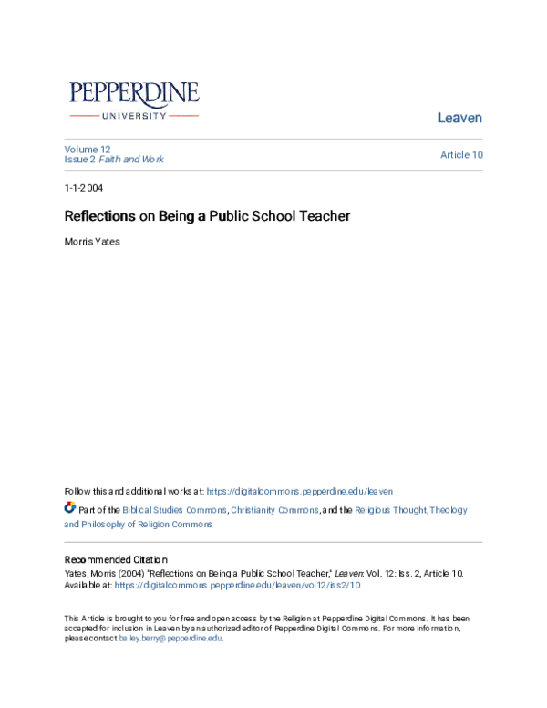 (PDF) Reflections on Being a Public School Teacher