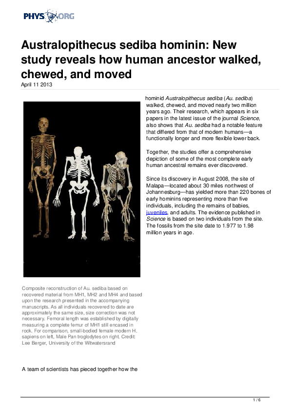 (PDF) The Lower Limb and Mechanics of Walking in Australopithecus sediba