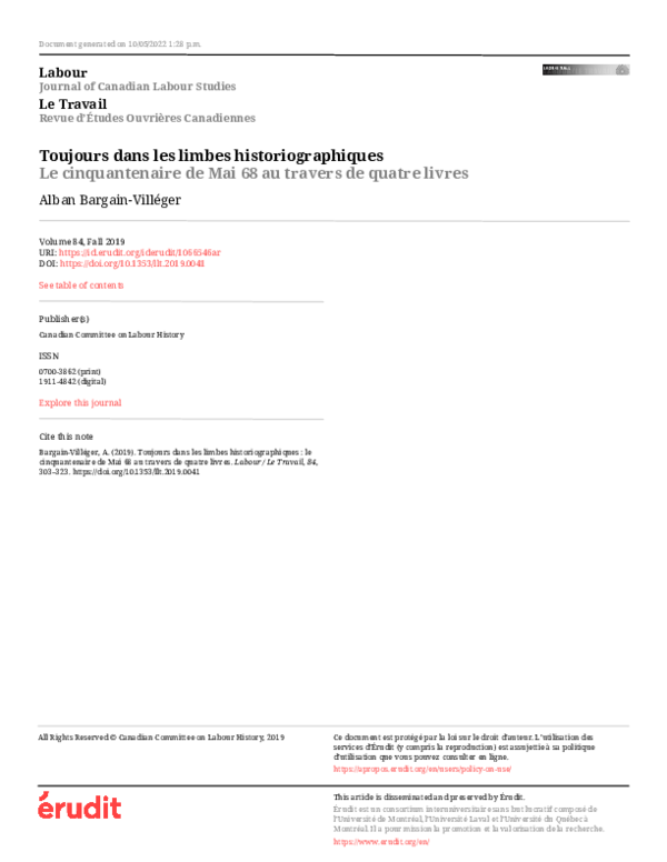 (PDF) Toujours dans les limbes historiographiques : le cinquantenaire de Mai 68 au travers de ...