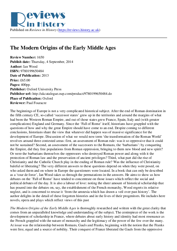 (PDF) The Modern Origins of the Early Middle Ages