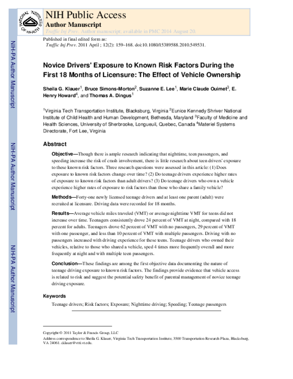 (PDF) Novice Drivers’ Exposure to Known Risk Factors During the First ...
