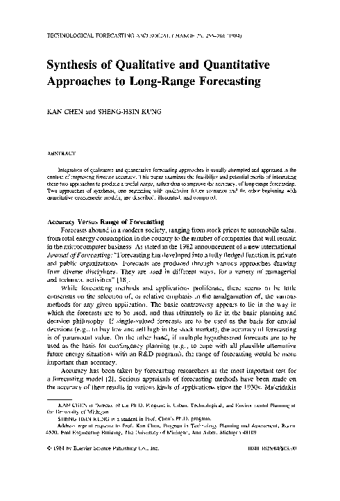(PDF) Synthesis of qualitative and quantitative approaches to long-range forecasting