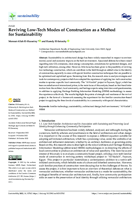 (PDF) Reviving Low-Tech Modes of Construction as a Method for ...