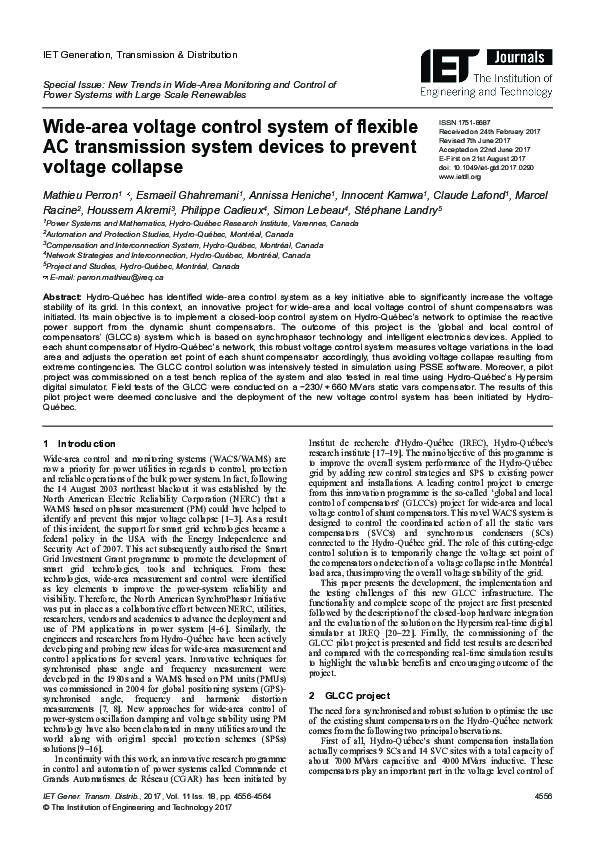 (PDF) Wide‐area voltage control system of flexible AC transmission system devices to prevent ...