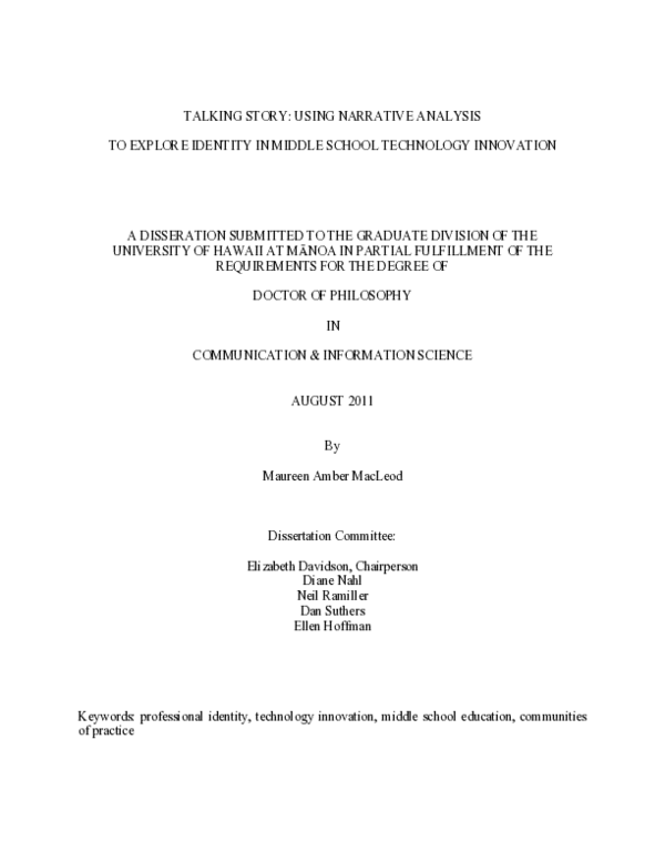 (PDF) Talking story : using narrative analysis to explore identity in ...