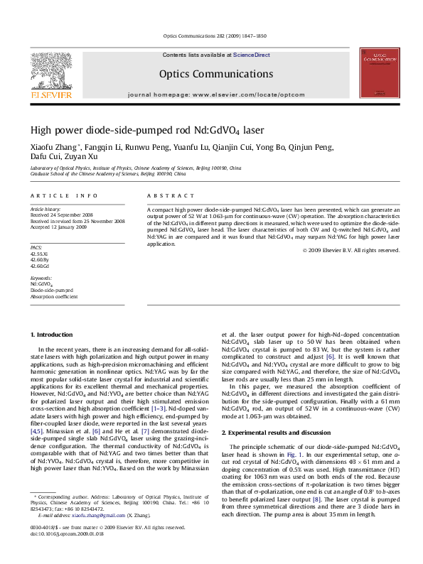 (PDF) High power diode-side-pumped rod Nd:GdVO4 laser