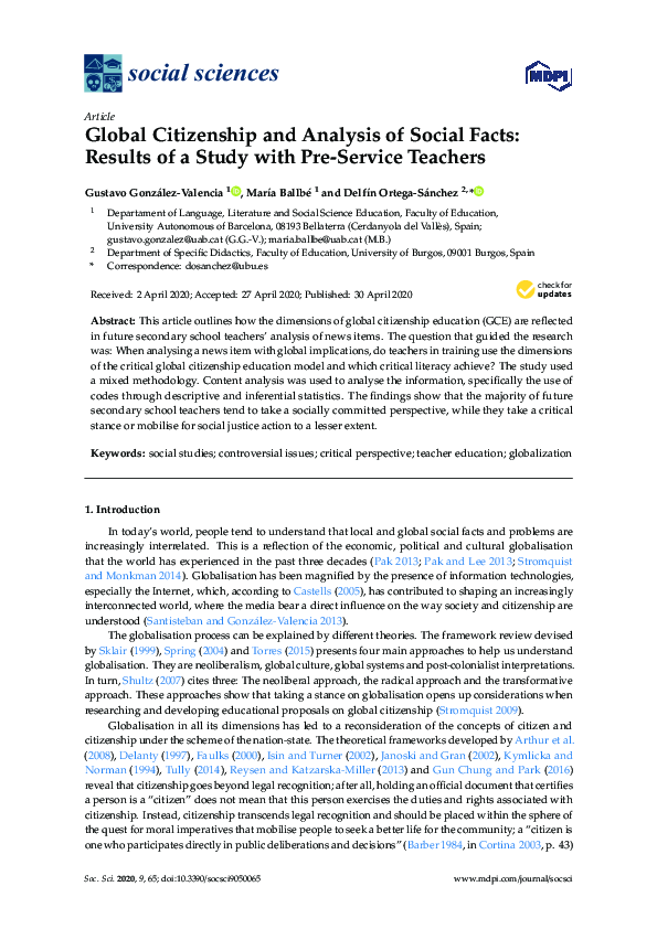 (PDF) Global Citizenship and Analysis of Social Facts: Results of a ...