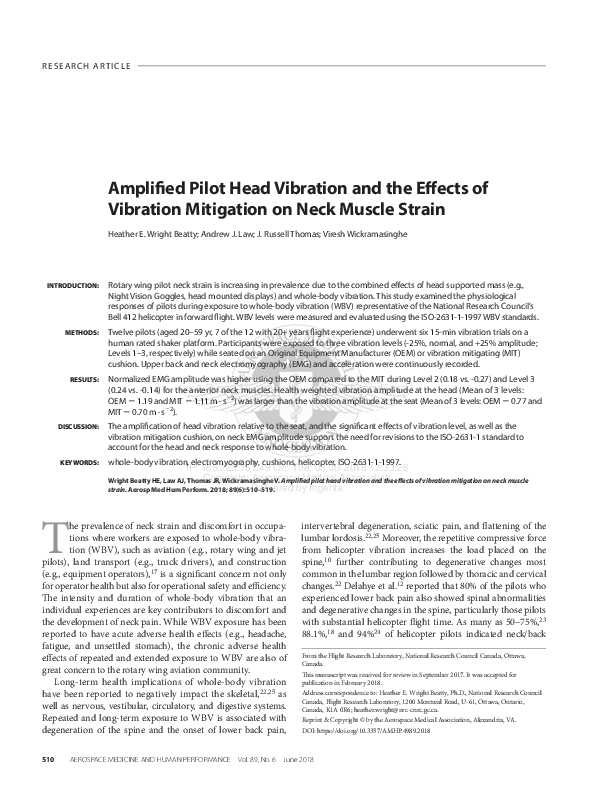 Pdf Amplified Pilot Head Vibration And The Effects Of Vibration