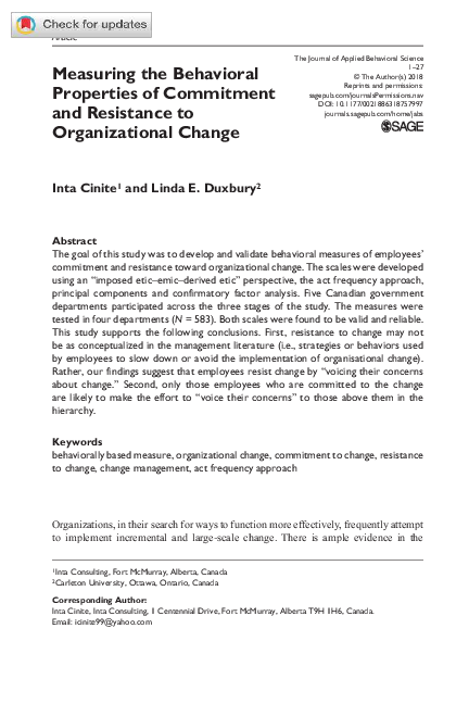 (PDF) Measuring the Behavioral Properties of Commitment and Resistance to Organizational Change