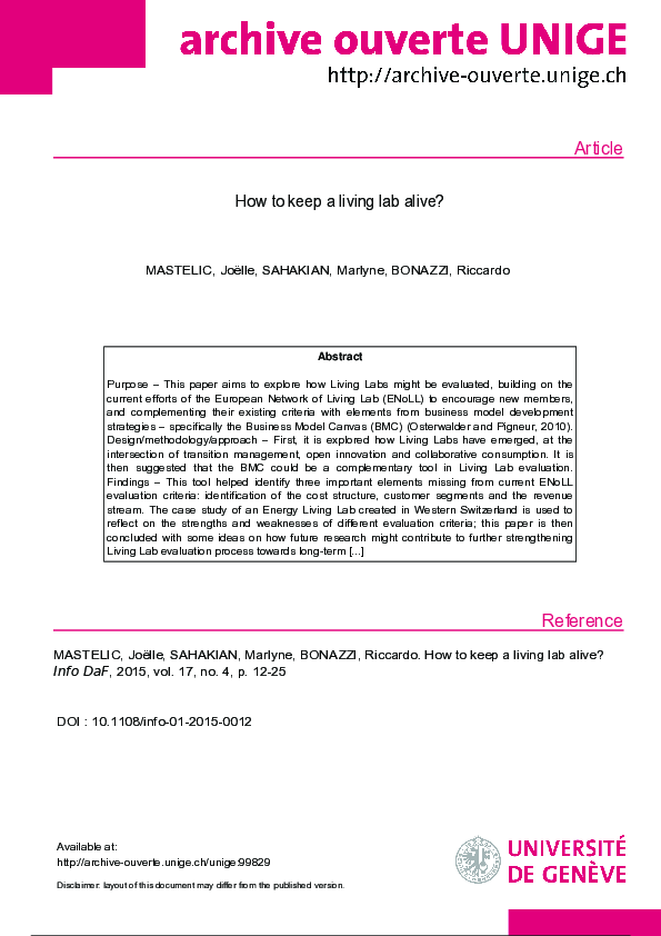 (PDF) How to keep a living lab alive?