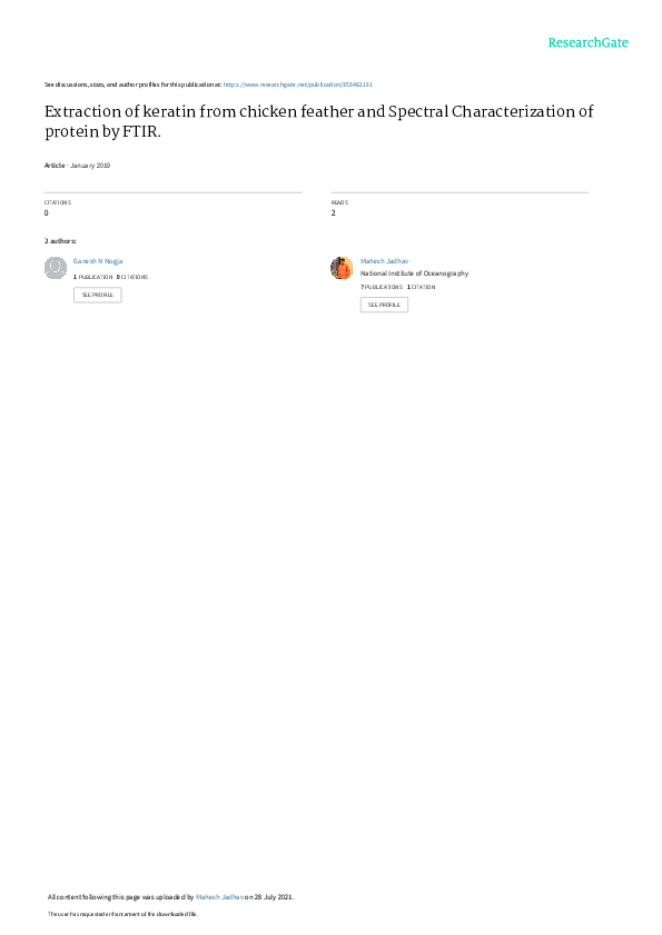 (PDF) Extraction of keratin from chicken feather and Spectral ...
