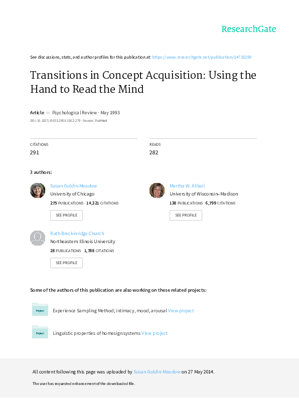 (PDF) Transitions in concept acquisition: Using the hand to read the mind