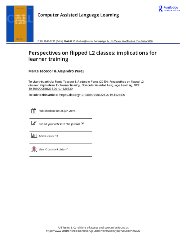 (PDF) Perspectives on flipped L2 classes: implications for learner training