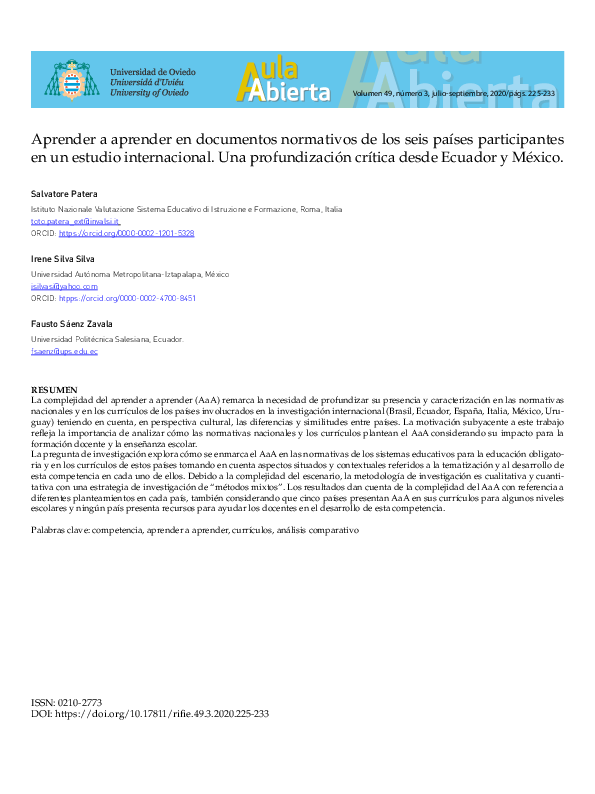 (PDF) Aprender a aprender en documentos normativos de los seis países ...