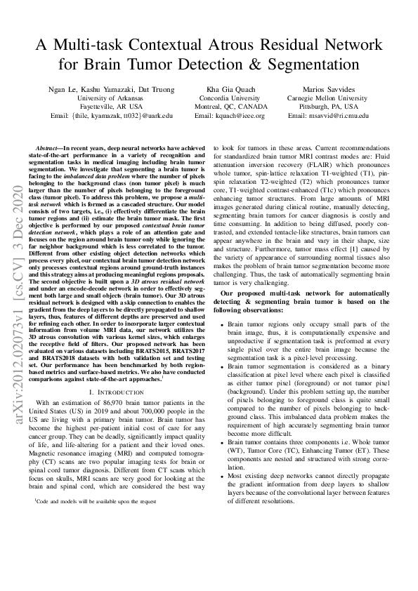 (PDF) A Multi-task Contextual Atrous Residual Network for Brain Tumor Detection & Segmentation ...