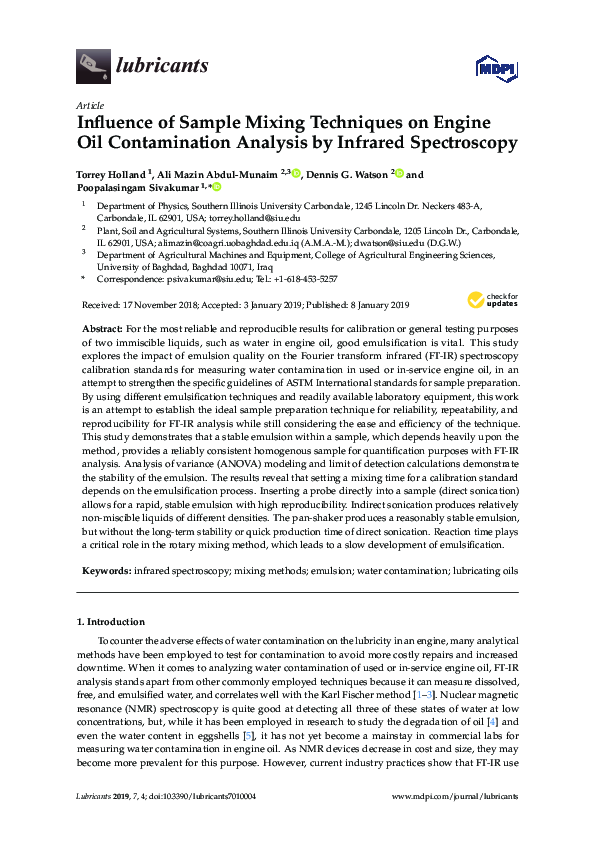 (PDF) Influence of Sample Mixing Techniques on Engine Oil Contamination ...