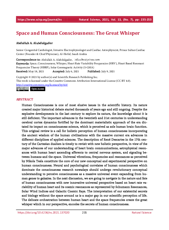 (PDF) Space and Human Consciousness: The Great Whisper