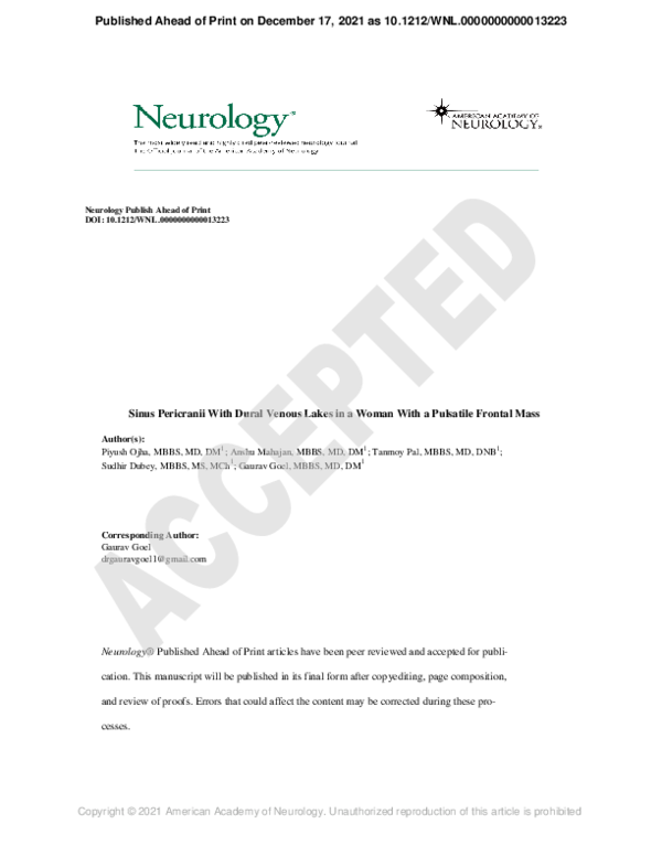 (PDF) Sinus Pericranii With Dural Venous Lakes in a Woman With a ...