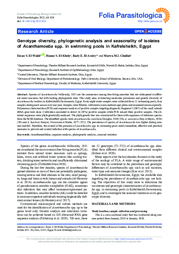 Pdf Genotyping By Sequencing Of Acanthamoeba And Naegleria Isolates From The Thermal Pool