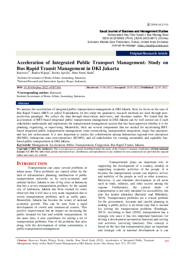 (PDF) Acceleration of Integrated Public Transport Management: Study on Bus Rapid Transit ...