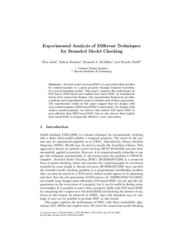 (PDF) Experimental Analysis of Different Techniques for Bounded Model Checking